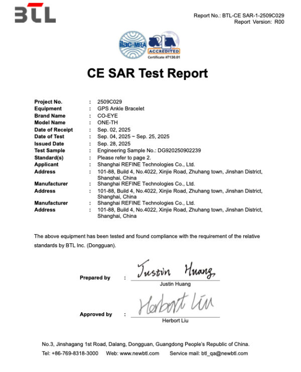 Certifications – Ankle Monitor
